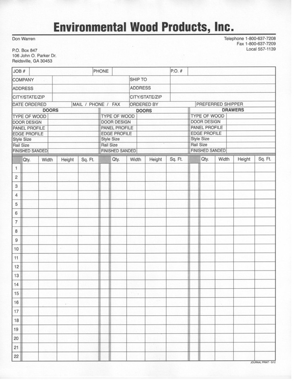 Order Form | Environmental Wood Products